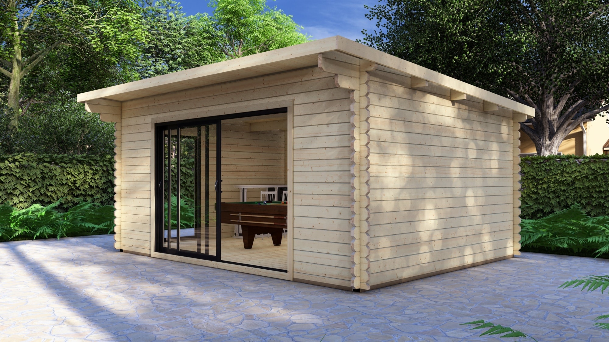 Modern Log Cabin 5×4m – Alu Sliding Doors Pent Roo... | B2B