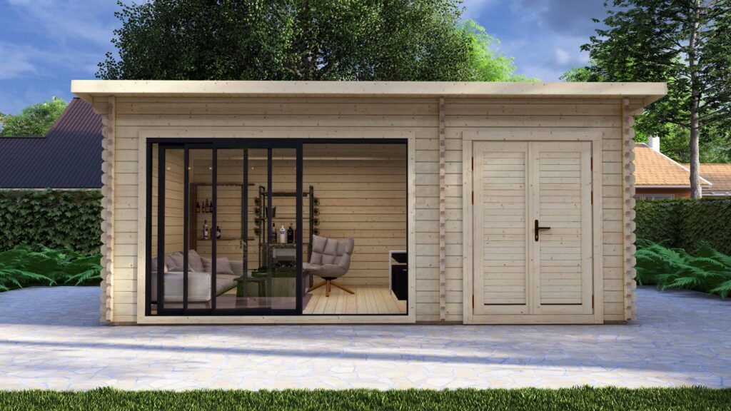 Modern Log Cabin 5.9×4.0m - Aluminium Sliding Door... | B2B